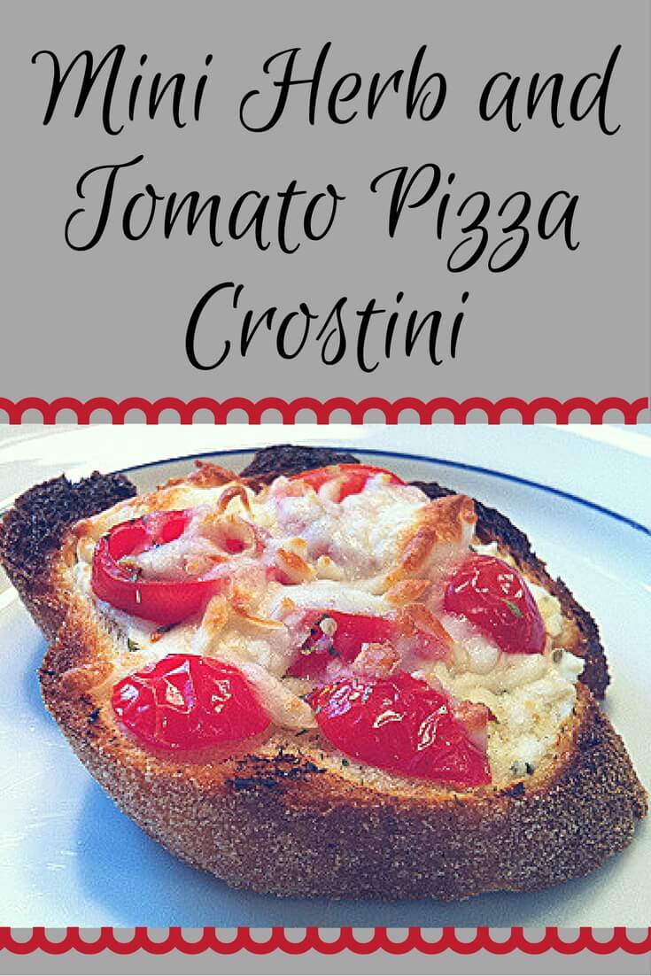 Mini Herb and Tomato Pizza Crostini Recipe - Merry About Town